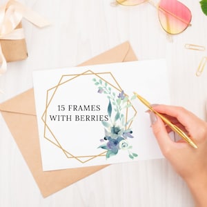 15 Geometric Frames With Flowers & Berrries, Watercolor Clipart, Frames ...