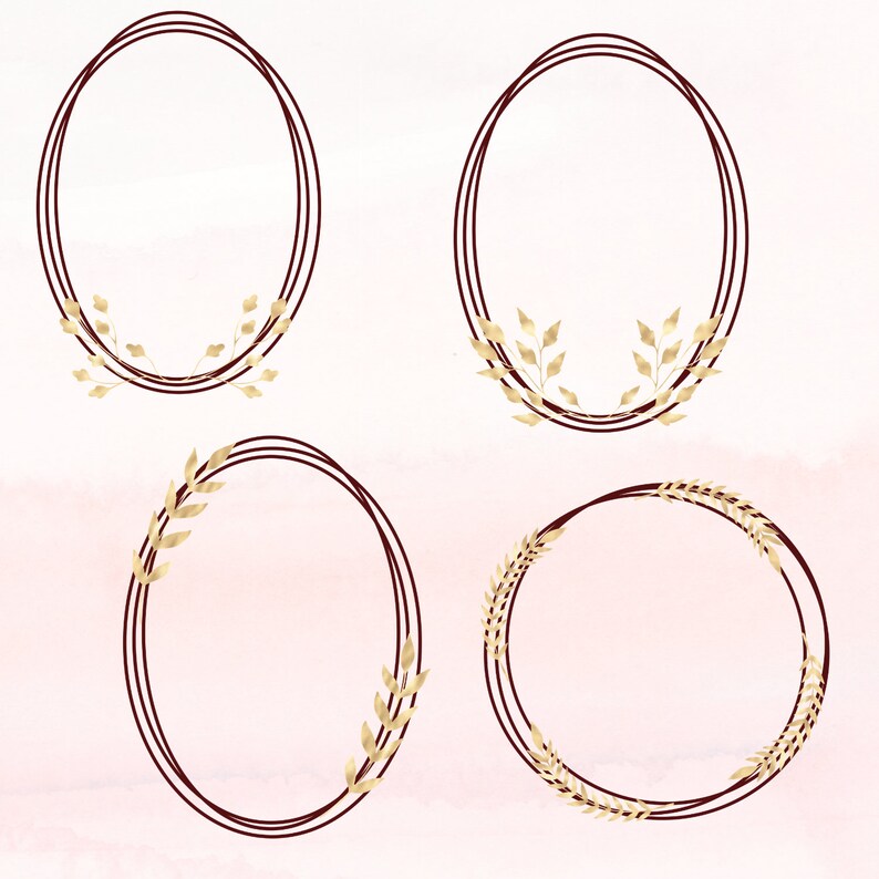 Burgundy and Gold Flowers Minimal Geometric Frames Gold - Etsy