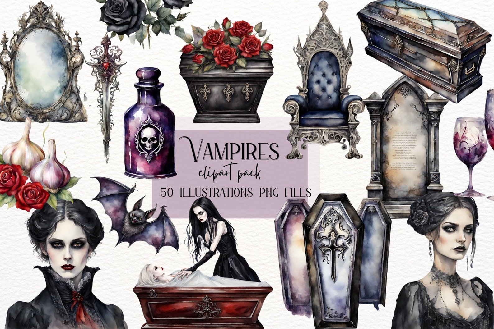 Watercolor Gothic Vampire Clipart, Victorian Vampire, Halloween Clipart ...