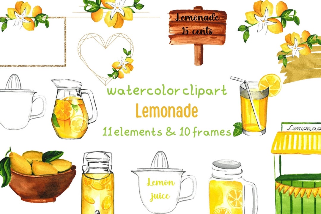 Lemonade Stand, Summer Clipart, Lemon Wall Art, Wedding Clipart, Floral ...