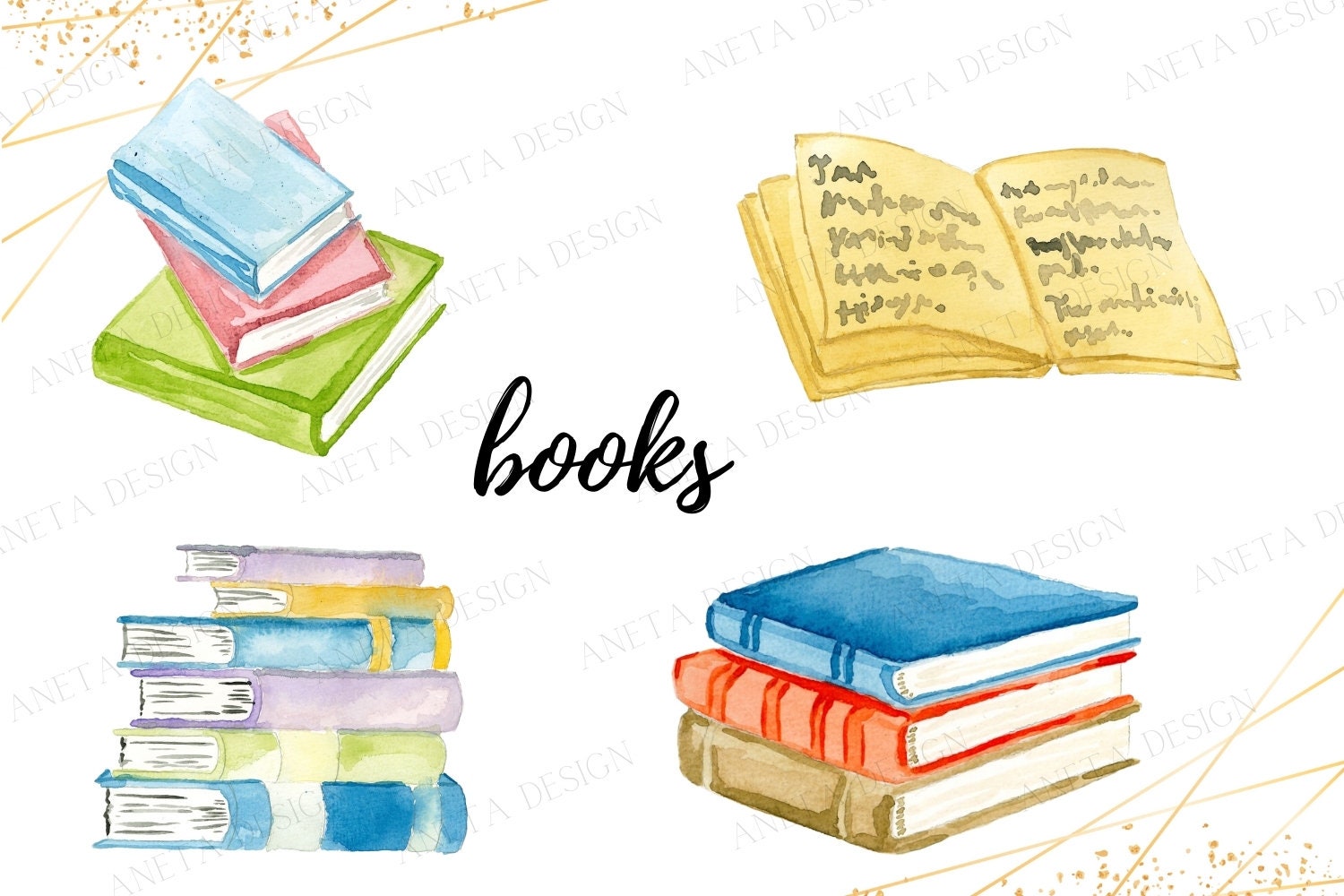 Watercolor Book Clipart Set: Reading Art (digital Download) - Etsy