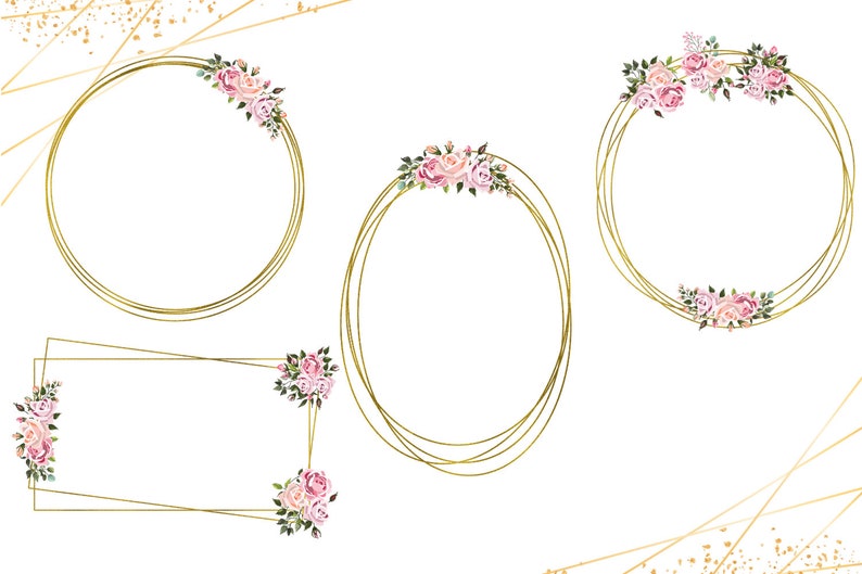 Decorative Frames, Watercolor Floral Geometric Frames, Rose and ...