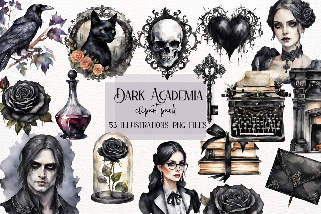 Watercolor Gothic Academia Clipart, Vintage Dark Academia, Gothic ...
