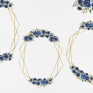 Navy Blue Watercolor Flowers Frames, Geometric Gold Frames, Blue Gold ...