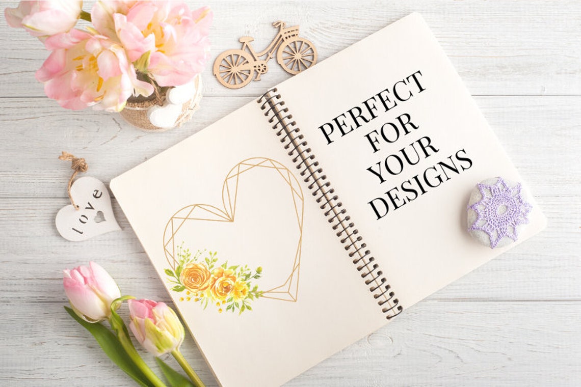 Heart Shaped Watercolor Flowers Frames Geometric Gold Frames - Etsy UK