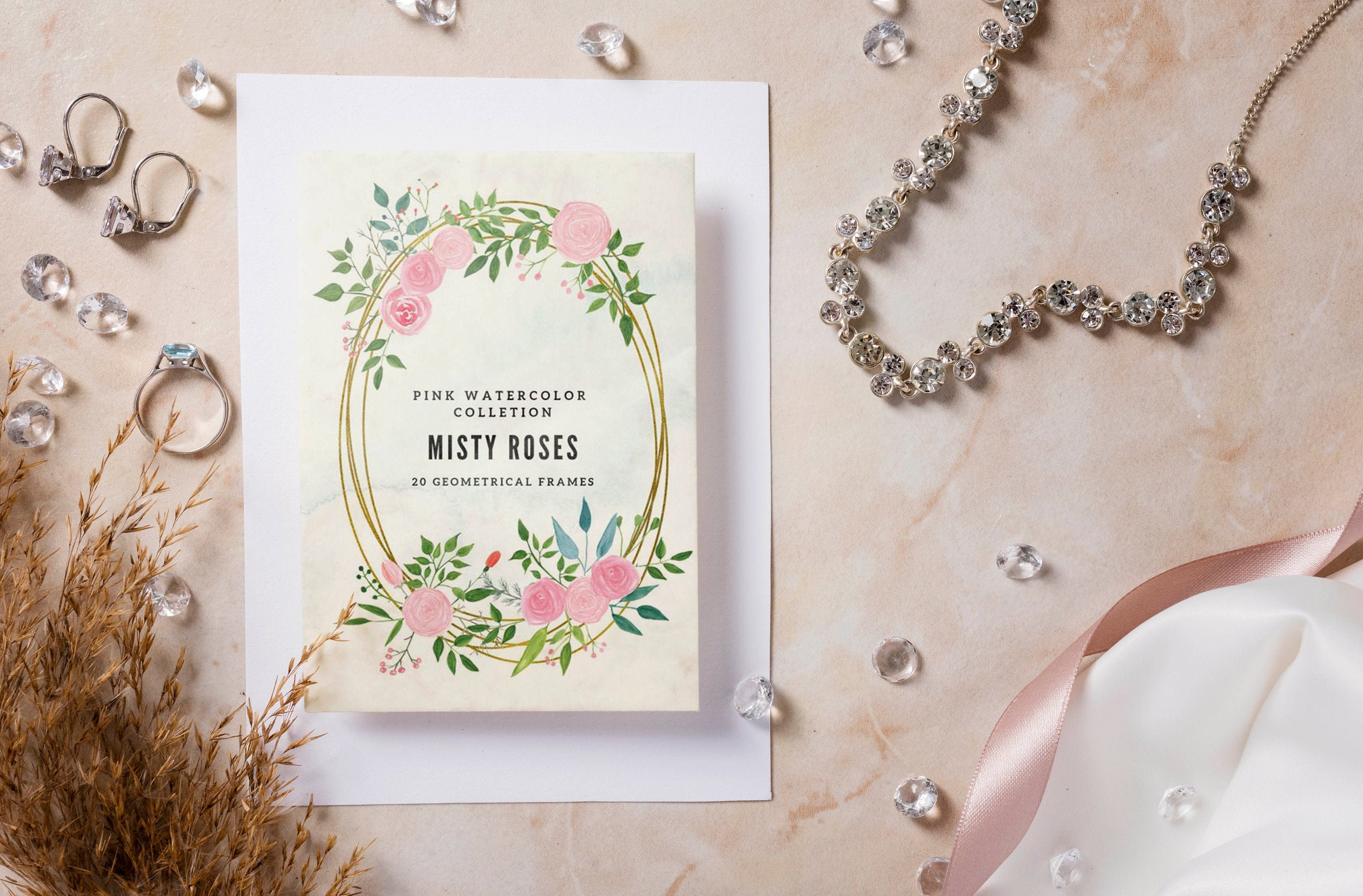 20 Decorative Frames, Watercolor Floral Geometric Frames, Rose and ...