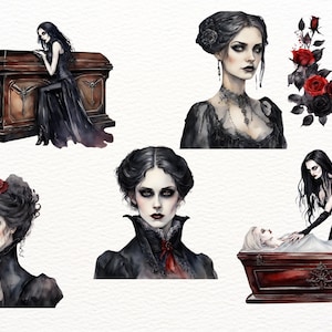 Watercolor Gothic Vampire Clipart, Victorian Dark Art, Instant Download ...