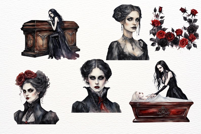 Watercolor Gothic Vampire Clipart, Victorian Vampire, Halloween Clipart ...