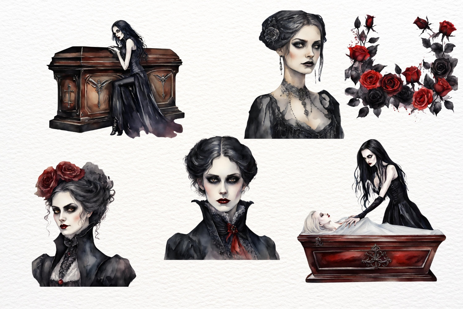 Watercolor Gothic Vampire Clipart, Victorian Vampire, Halloween Clipart ...