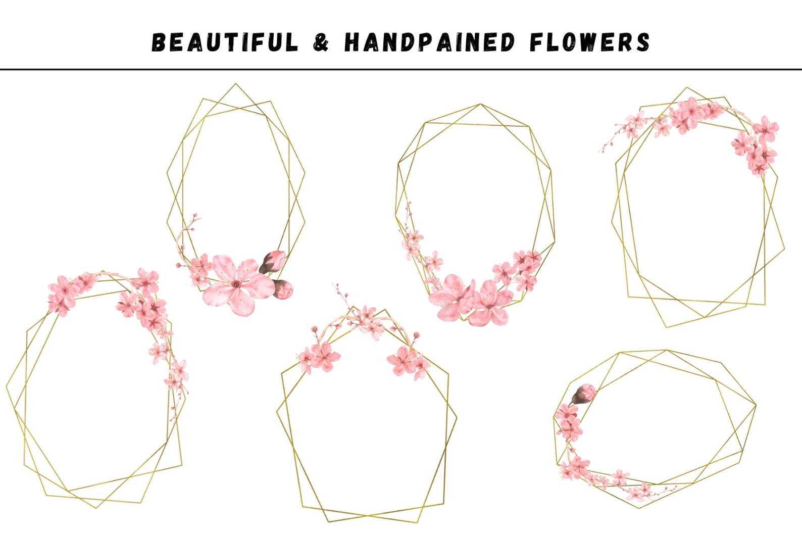 Gold Frames With Cherry Blossom Flowers Geometric Frames - Etsy