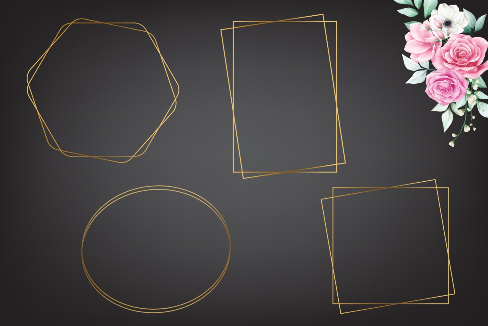 Elegant Modern Gold Polygonal Frame Clipart, Thin and Elegant Golden ...