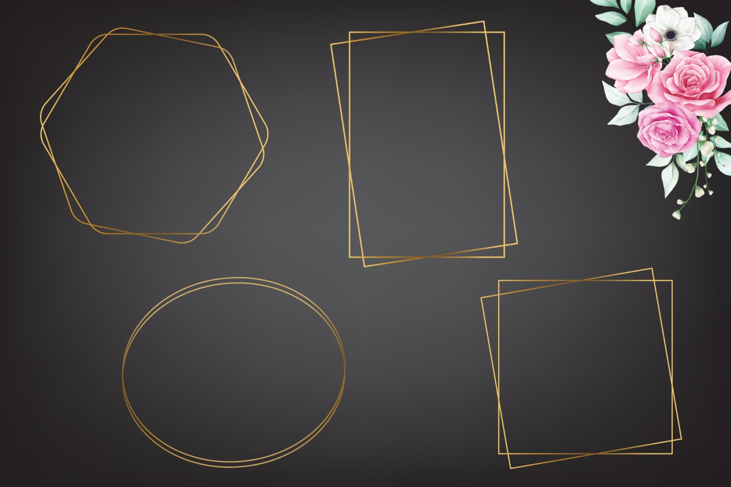 Elegant Modern Gold Polygonal Frame Clipart, Thin and Elegant Golden ...