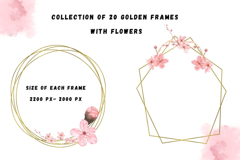 Gold Frames With Cherry Blossom Flowers Geometric Frames - Etsy