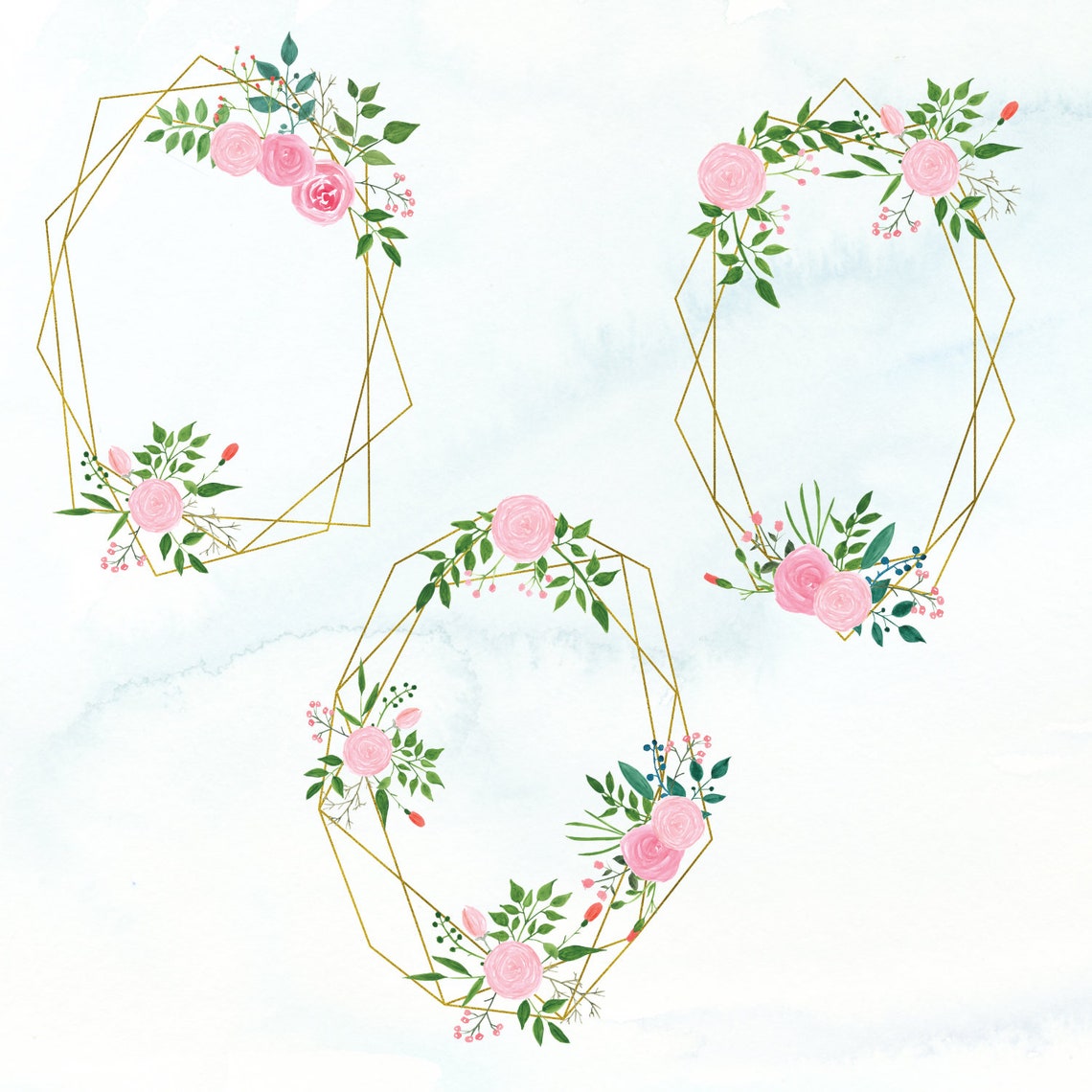 20 Decorative Frames Watercolor Floral Geometric Frames Rose | Etsy