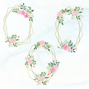 20 Decorative Frames, Watercolor Floral Geometric Frames, Rose and ...