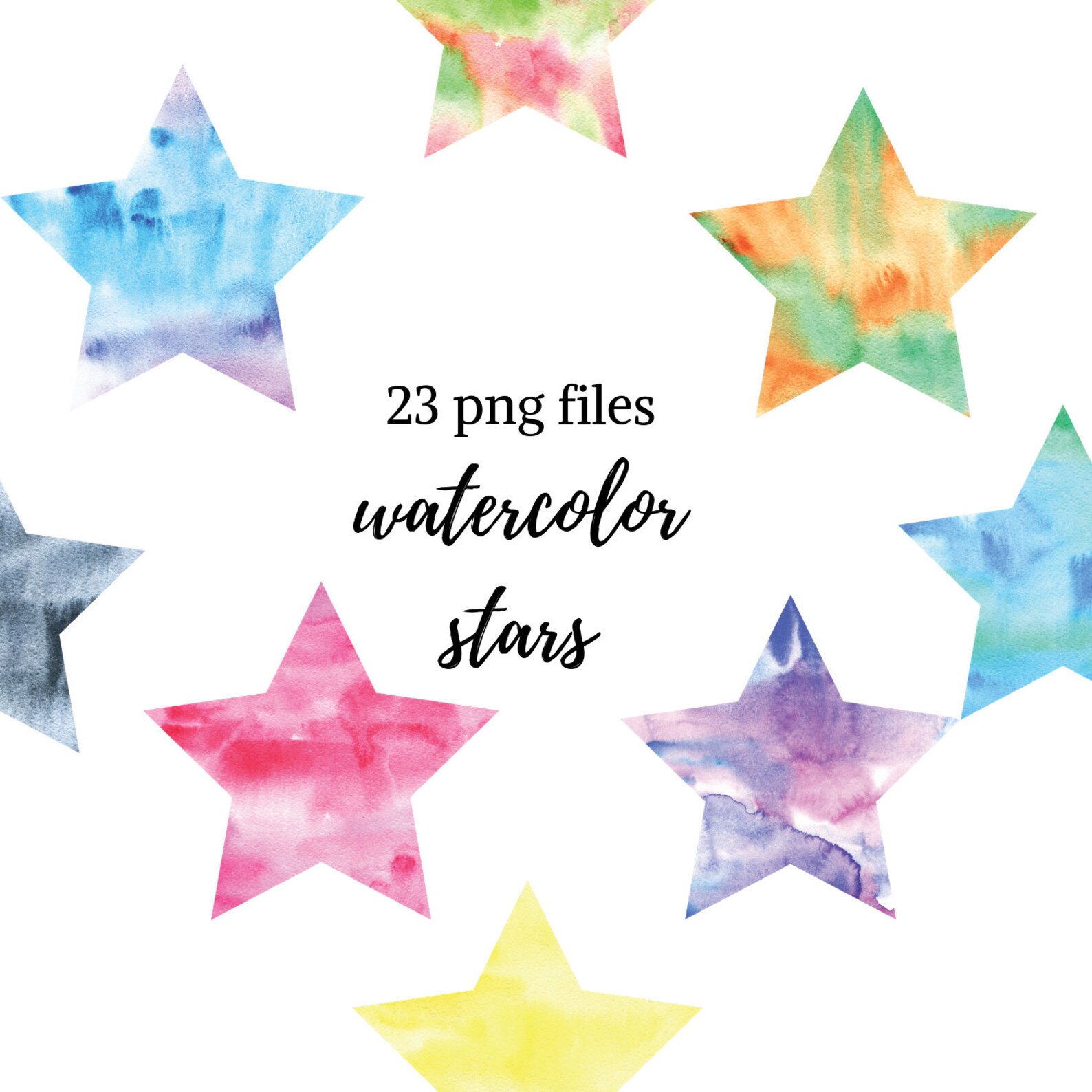 Colorful Watercolor Stars Watercolor Stars Clipart Night Sky - Etsy