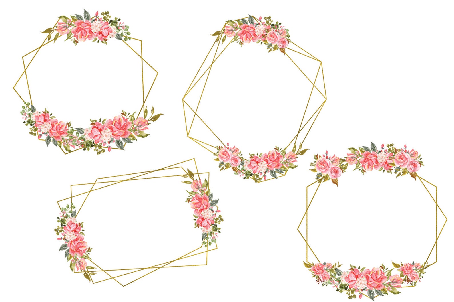Pink Romantic Geometric Gold Frames Floral Crystal Frames | Etsy
