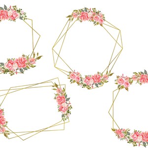 Pink Romantic Geometric Gold Frames, Floral Crystal Frames, Wedding ...