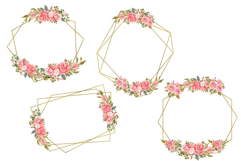 Pink Romantic Geometric Gold Frames Floral Crystal Frames | Etsy