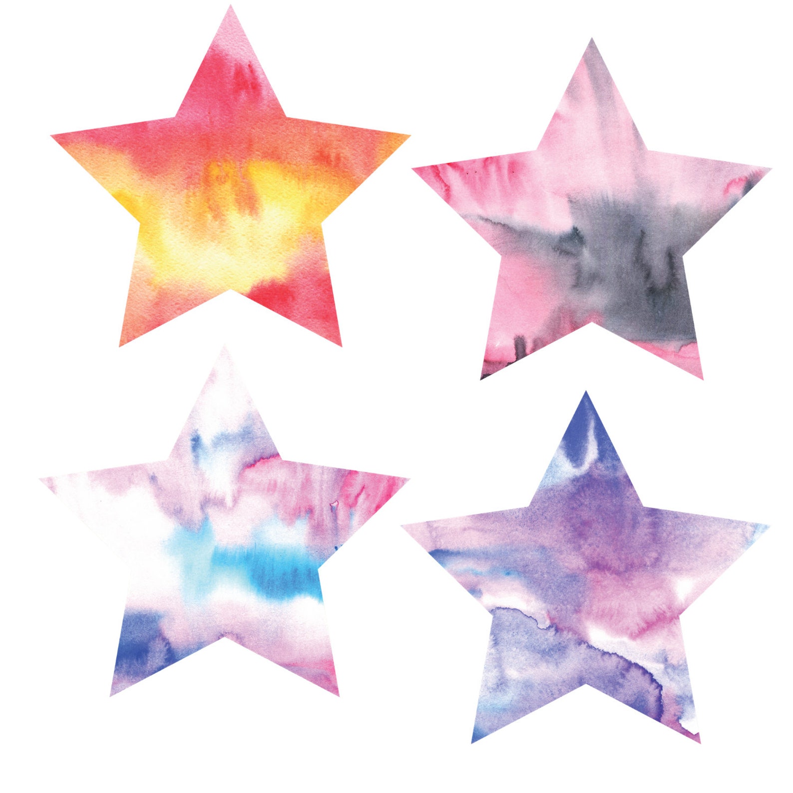 Colorful Watercolor Stars, Watercolor Stars Clipart, Night Sky Clipart ...