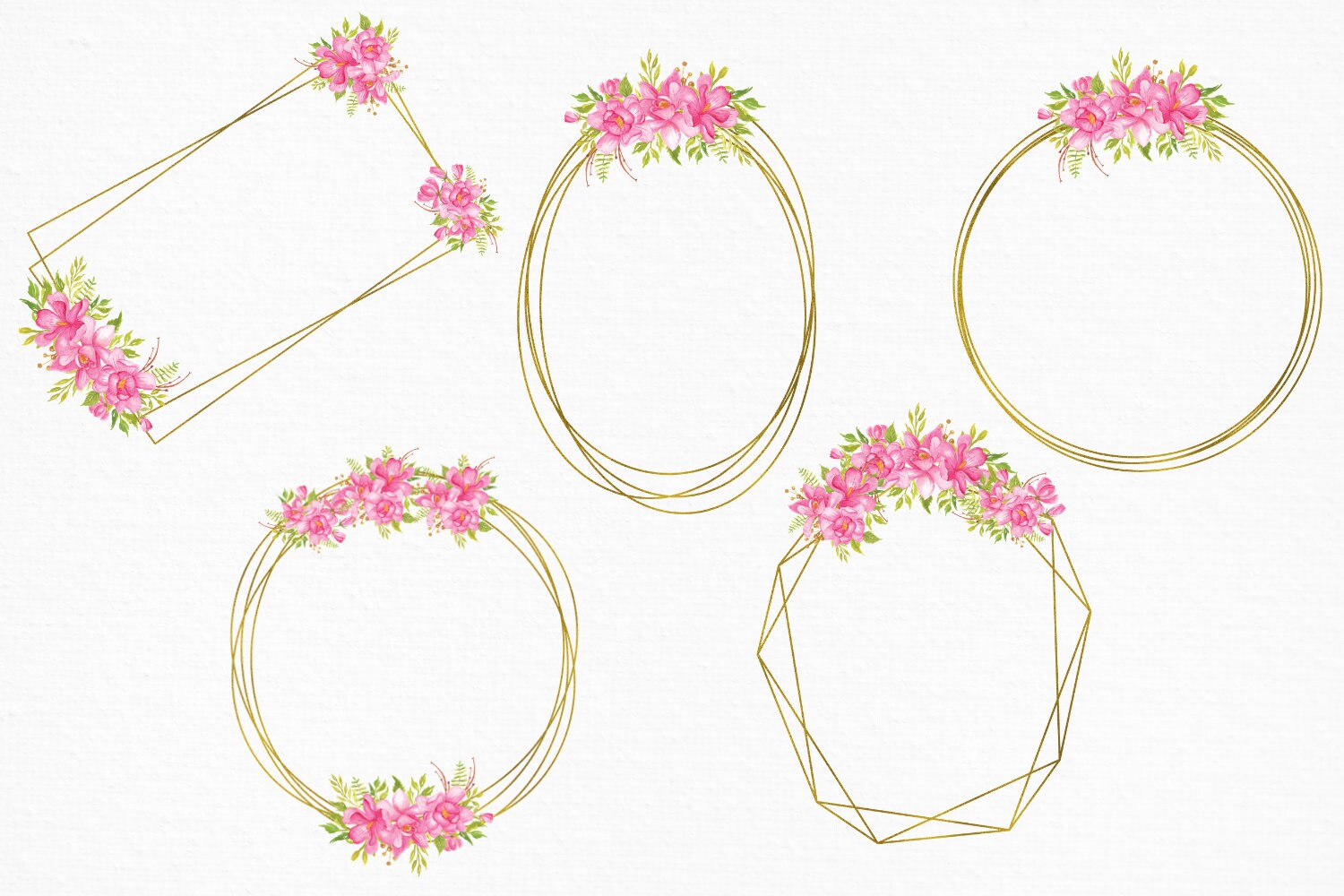 Geometric Gold Frames, Floral Crystal Frames, Wedding Polygonal Frame ...