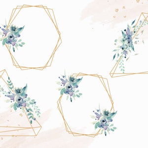 15 Geometric Frames With Flowers & Berrries, Watercolor Clipart, Frames ...