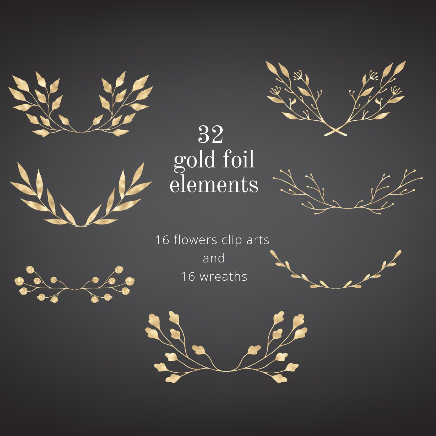 Gold doodle Gold laurel Gold wreath Instant download Gold flowers ...