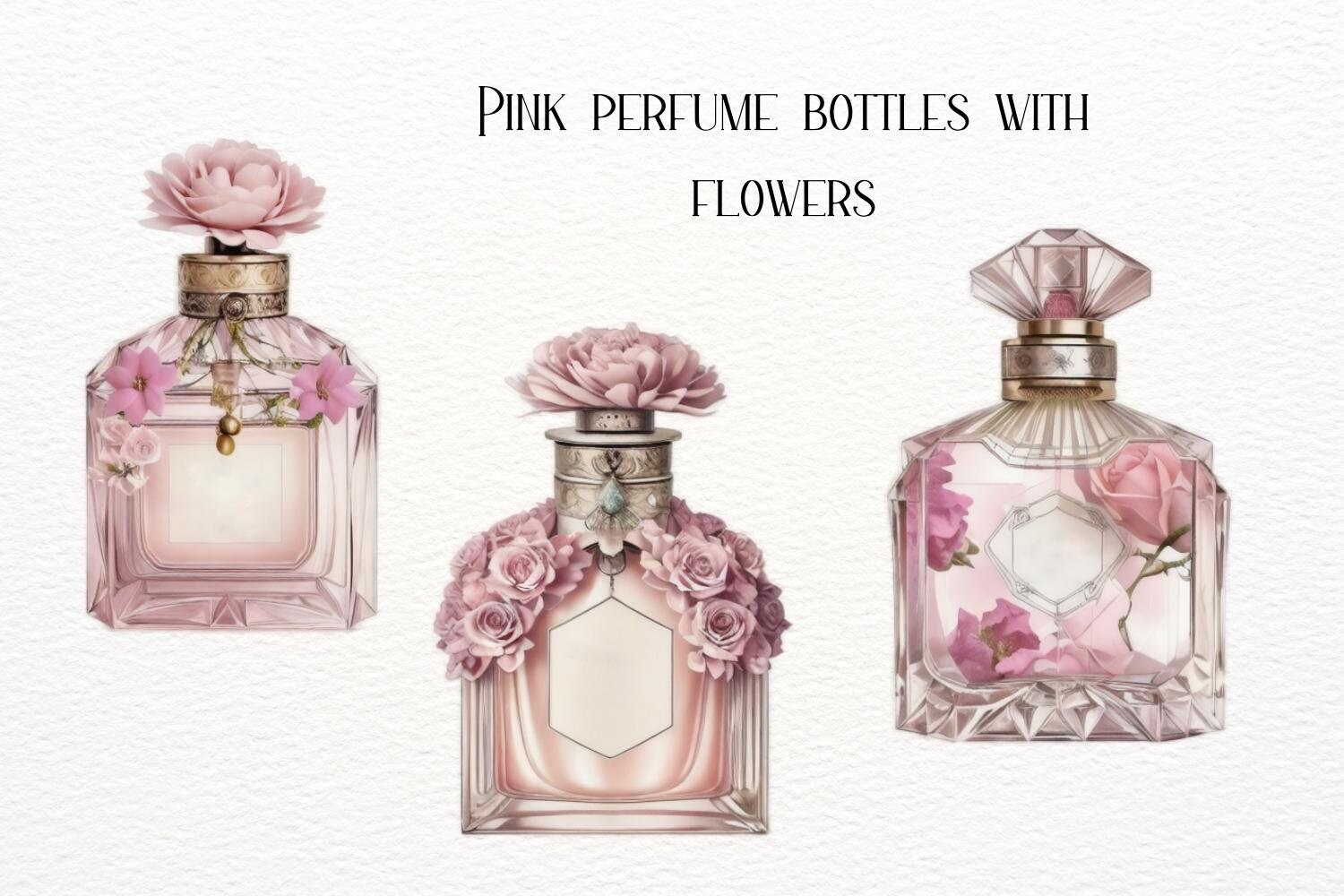 Watercolor Heart Shaped Pink Perfume Bottles Clipart - Etsy