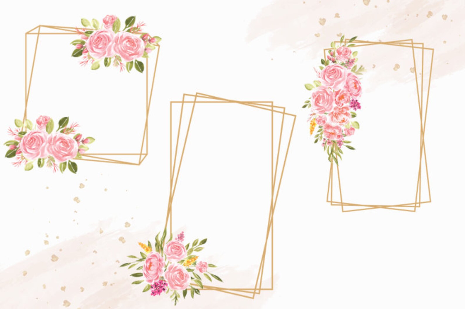 Geometric Frames, Frames With Pink Peonies Watercolor, Frames With ...