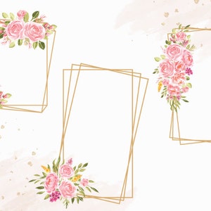 Geometric Frames, Frames With Pink Peonies Watercolor, Frames With ...