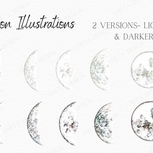 Watercolor Moon Phases, Moon Clipart, Decorated Moon, Blush Moons - Etsy