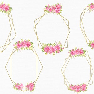 Geometric Gold Frames, Floral Crystal Frames, Wedding Polygonal Frame ...