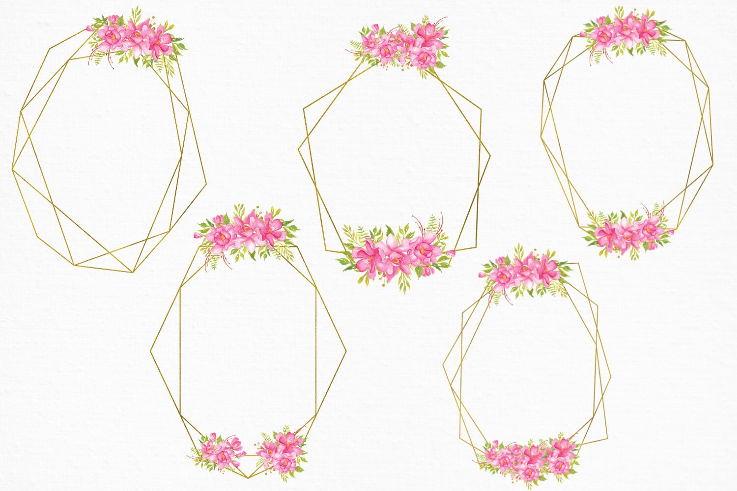 Geometric Gold Frames, Floral Crystal Frames, Wedding Polygonal Frame ...