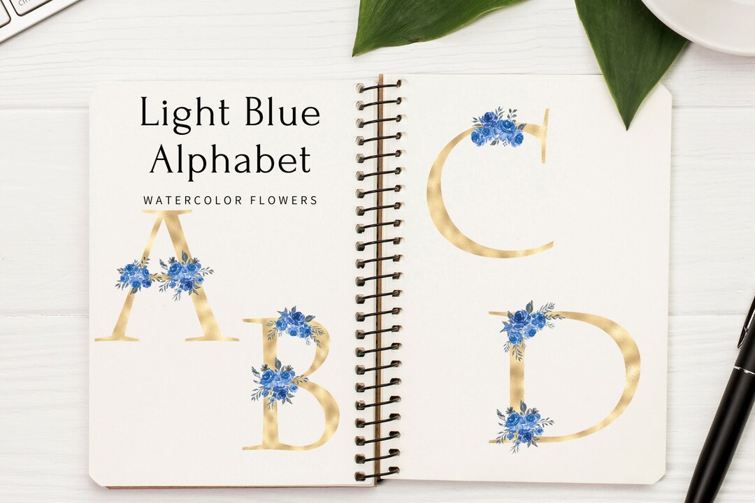 Blue Blush Florals Alphabet Gold Foil Alphabet With Flowers - Etsy