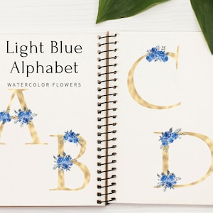 Blue Blush Florals Alphabet Gold Foil Alphabet With Flowers - Etsy