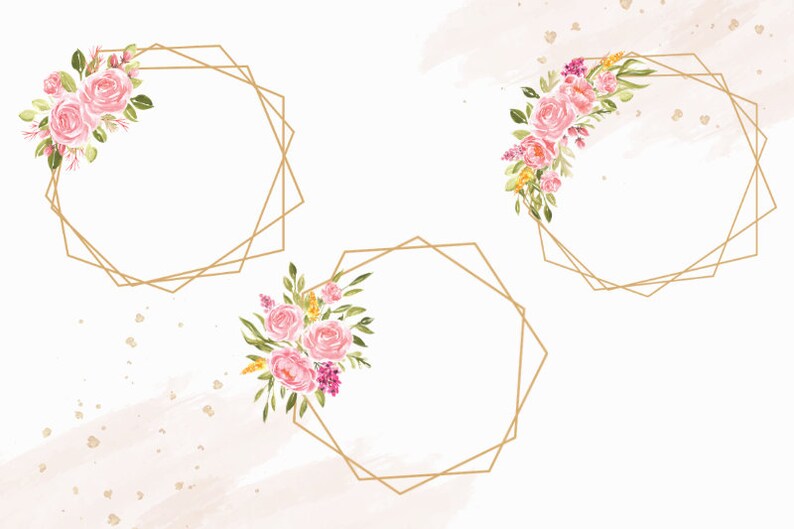Geometric Frames, Frames With Pink Peonies Watercolor, Frames With ...
