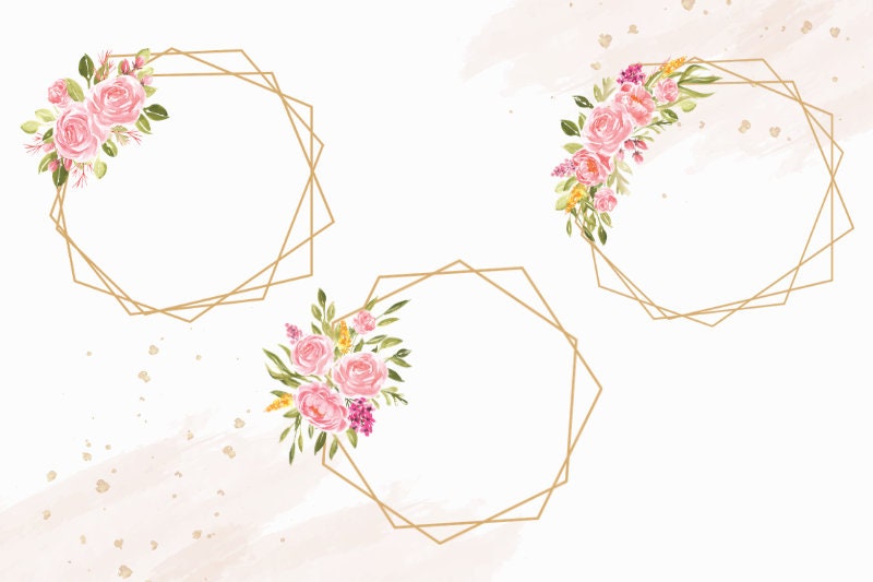 Geometric Frames, Frames With Pink Peonies Watercolor, Frames With ...
