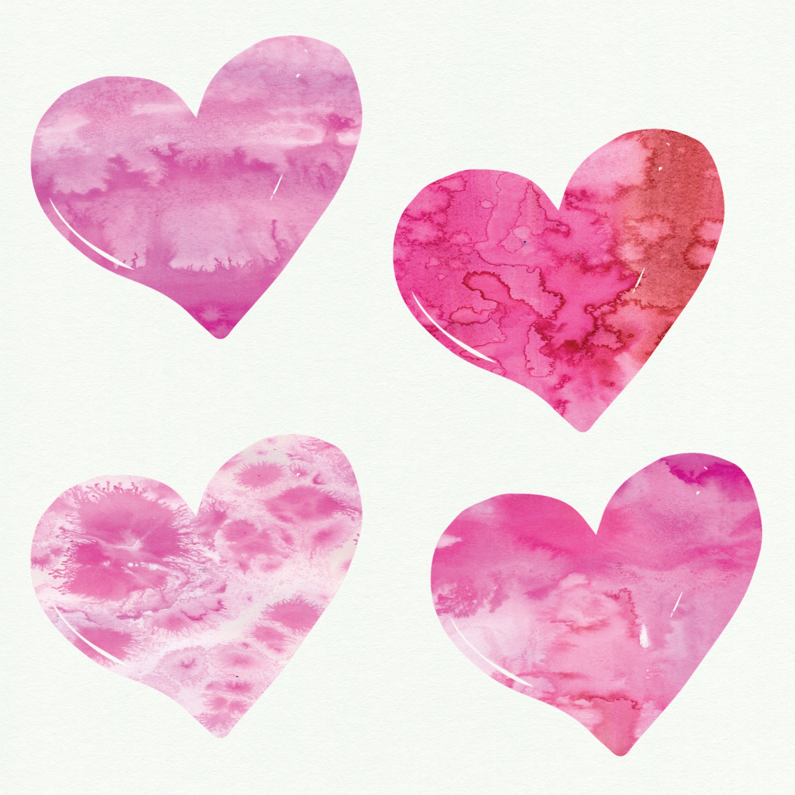 Colorful Watercolor Hearts Clipart - Hand-painted Love Designs - Etsy