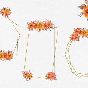 Fall Flowers Watercolor Frames, Geometric Gold Frames, Yellow Gold ...