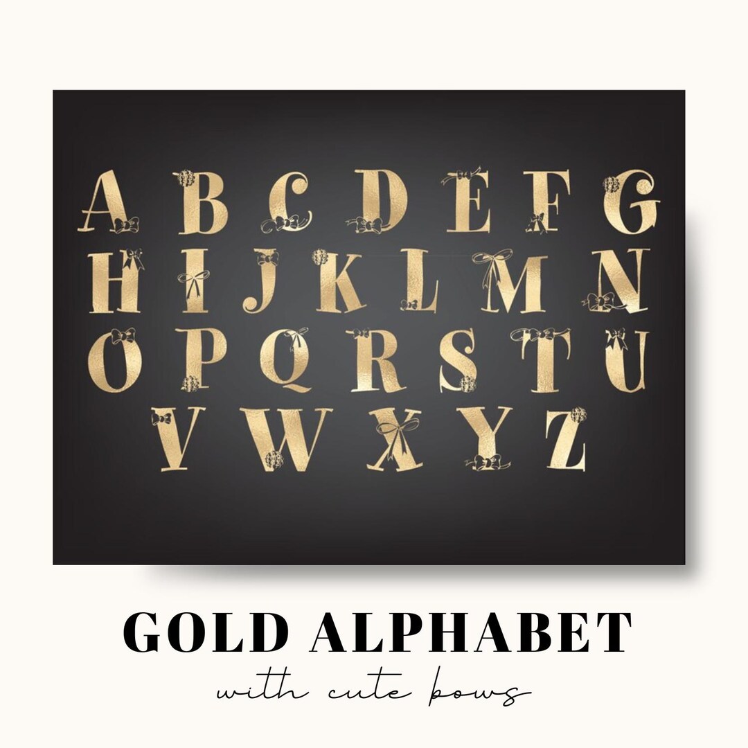 Gold Typography, Letters With Bow, Golden Letters, Decorative Alphabet ...