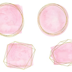Pink and Gold Frames Clip Art, Watercolor Design Elements, Polygonal ...