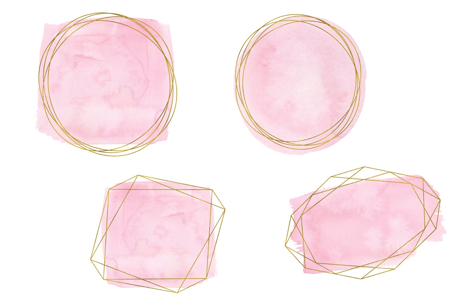 Pink and Gold Frames Clip Art, Watercolor Design Elements, Polygonal ...