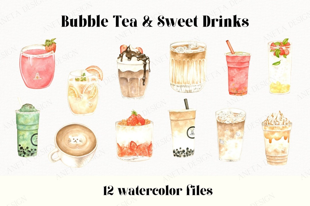 Watercolor Bubble Tea Clipart: Drink Menu Art (digital Download) - Etsy