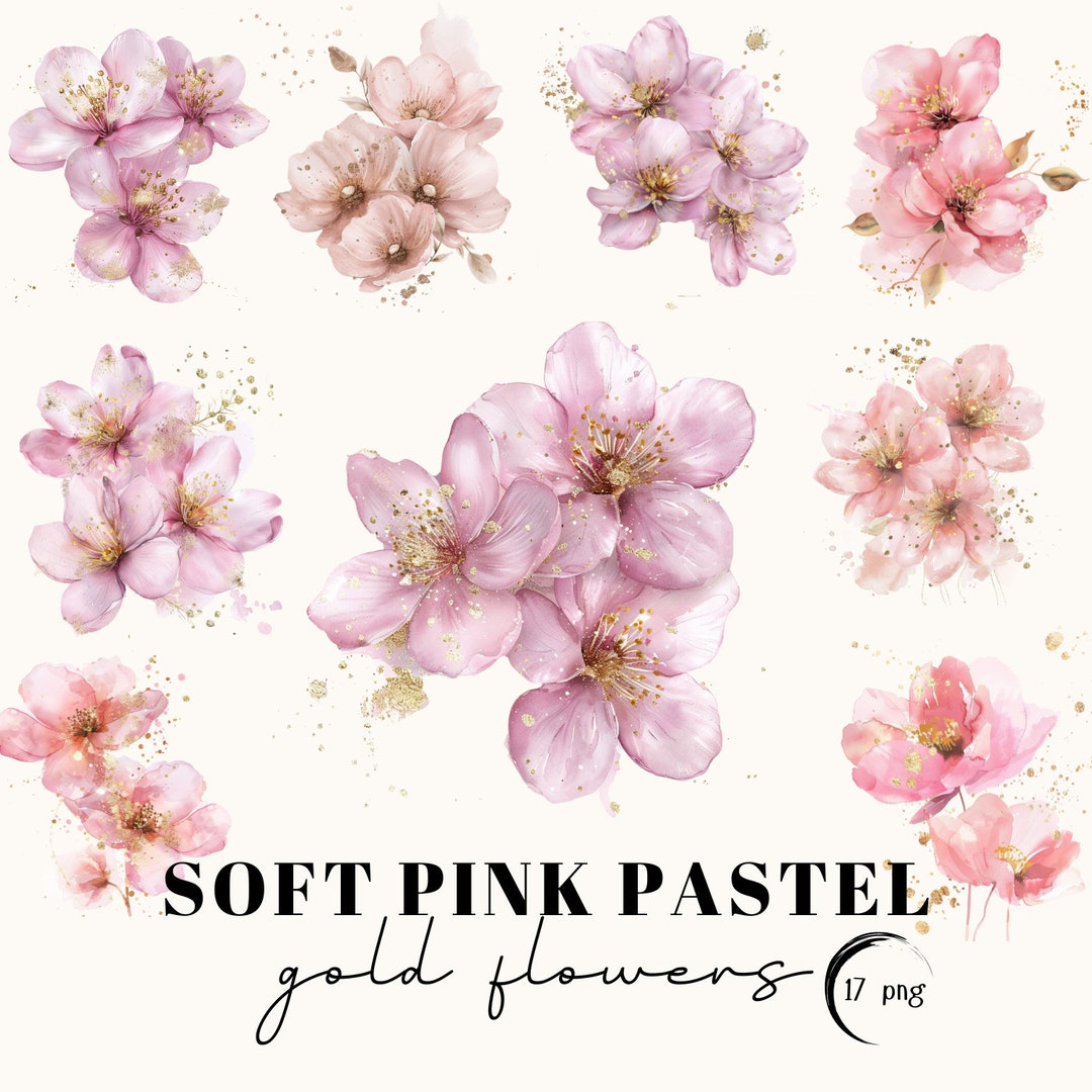 Abstract Pink Gold Flowers, Watercolor Clipart, Scrapbook Images, Home ...