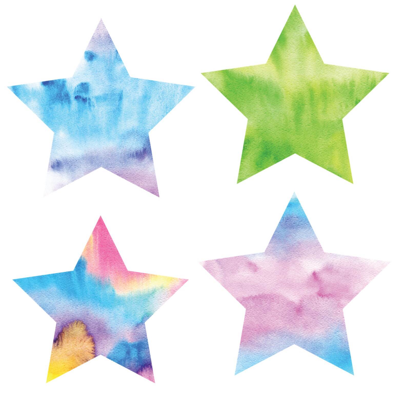 Colorful Watercolor Stars Clipart, Handmade Digital Art, Watercolor ...