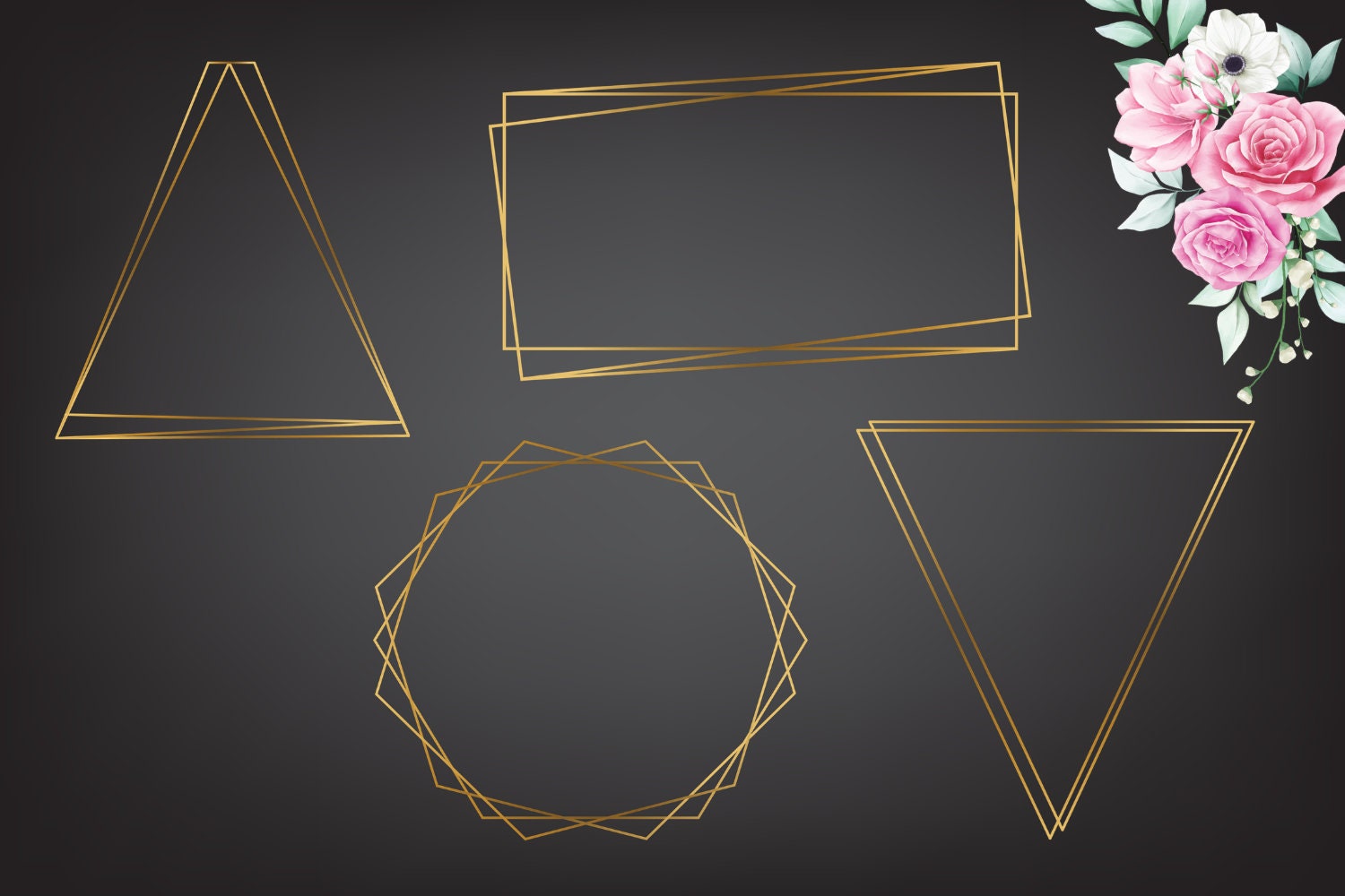 Elegant Modern Gold Polygonal Frame Clipart, Thin and Elegant Golden ...