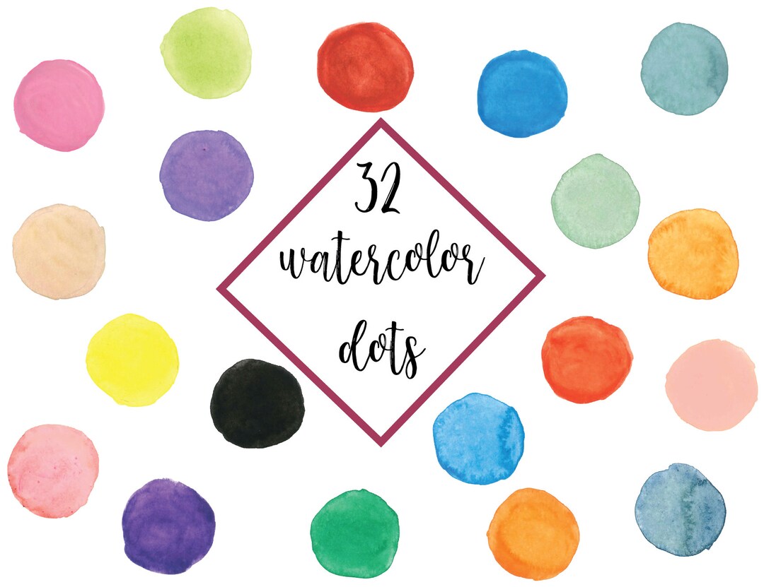 32 Watercolor Dots Clipart Set – Hand Painted Colorful Circles, Digital ...