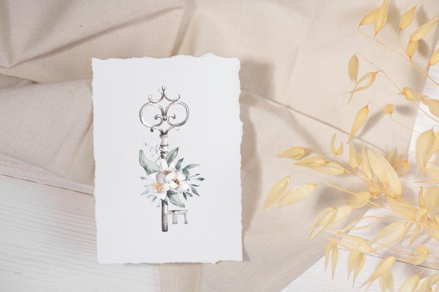 Watercolor Vintage Keys, Floral Key Art, Handpainted Key Illustration ...