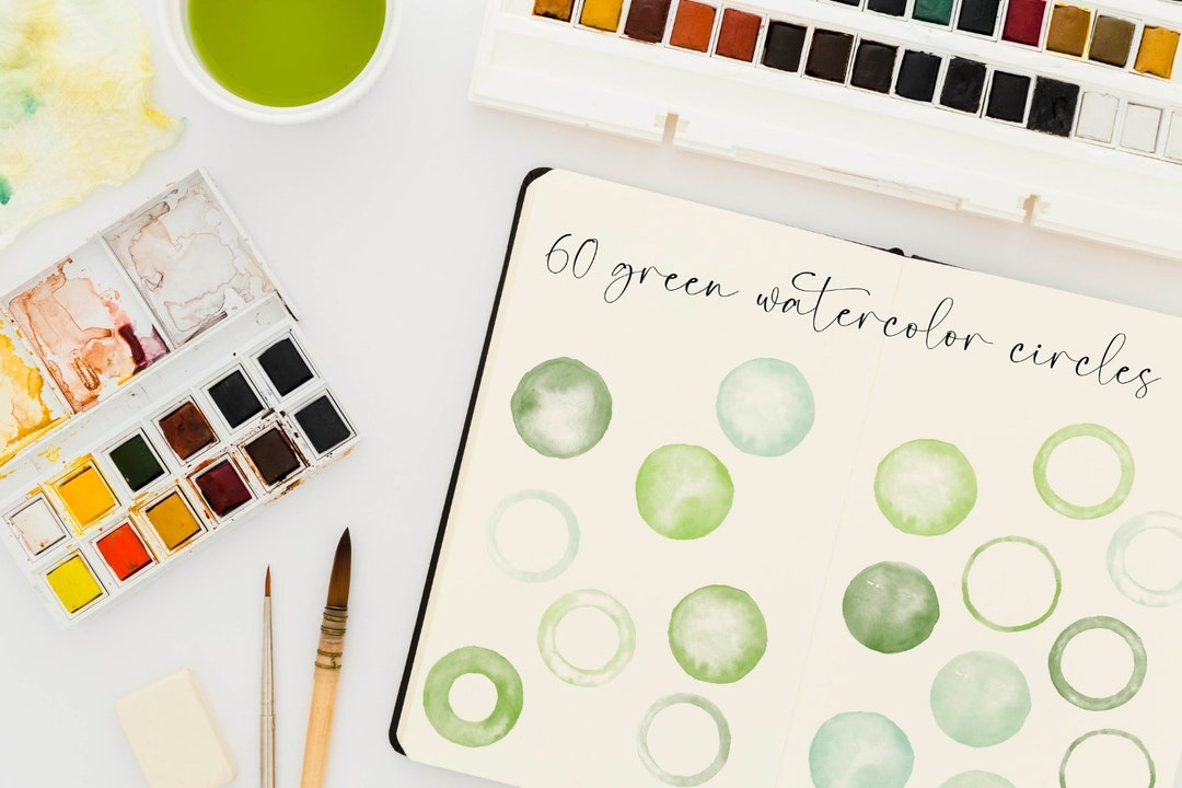 Green Watercolor Circles for Logo, Watercolor Design Elements, Hand ...