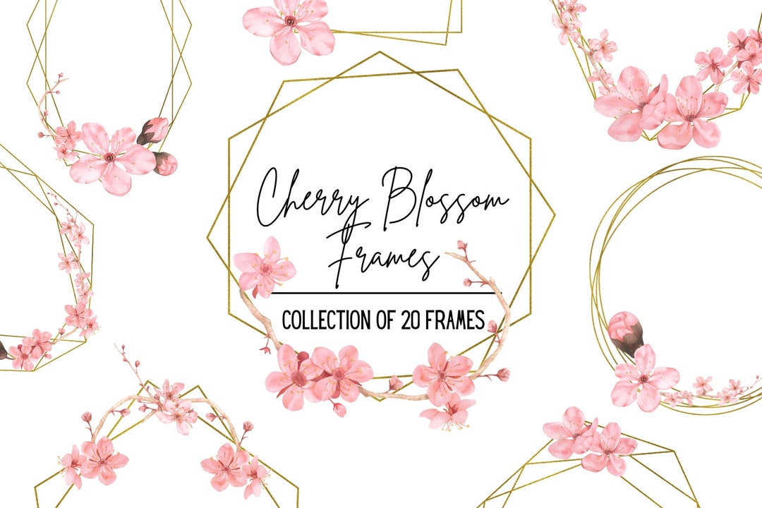 Gold Frames With Cherry Blossom Flowers, Geometric Frames - Etsy